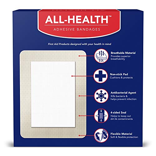 All Health Antibacterial Sheer Adhesive Pad Bandages, 3 in x 4 in, 30 ct | Helps Prevent Infection, Extra Large Comfortable Protection for First Aid and Wound Care