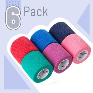 Mr. Pen- Self Adhesive Bandage Wrap, Assorted Colors, 2" x 5 Yards, 6 Pack, Elastic, Self Stick, Stretch, Self Adherent, Medical Bandage Wrap