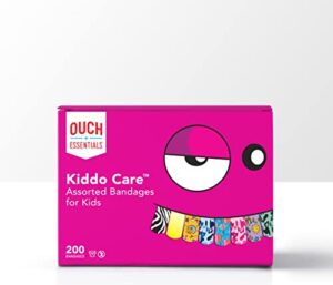 ouch essentials kiddo care - kids adhesive bandages, assorted styles, 200 count