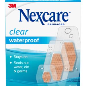 Nexcare Waterproof Bandages, Stays on in the Pool, Holds for 12 Hours, Clear Bandages for Fingers and Elbows - 100 Pack Waterproof Bandages