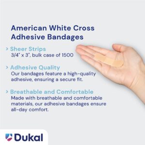 American White Cross Adhesive Bandages, Sheer Strips, 3/4" x 3" | Bulk Case of 1500 | Sterile, Breathable and Multi-Purpose for School Nurses, Businesses, and First Aid Kits