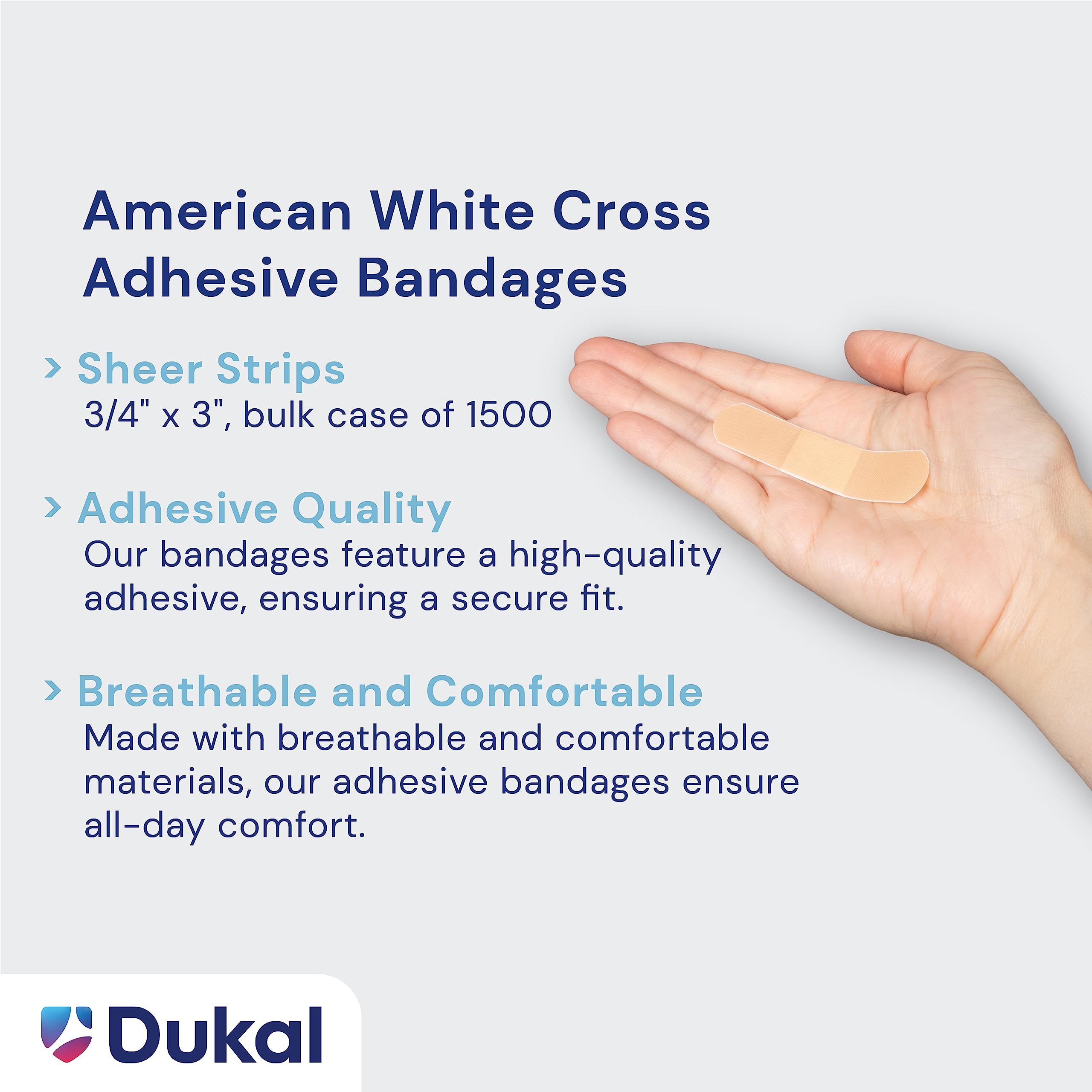 American White Cross Adhesive Bandages, Sheer Strips, 3/4" x 3" | Bulk Case of 1500 | Sterile, Breathable and Multi-Purpose for School Nurses, Businesses, and First Aid Kits