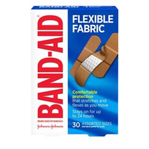 band-aid brand flexible fabric adhesive bandages, comfortable sterile protection & wound care for minor cuts & burns, quilt-aid technology to cushion painful wounds, assorted sizes, 30 ct