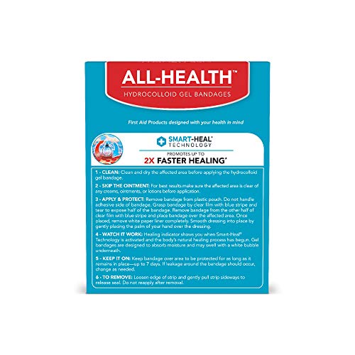 All Health All Health Advanced Fast Healing Hydrocolloid Gel Bandages, Large Wound Dressing, 4 ct | 2X Faster Healing for First Aid Blisters or Wound Care