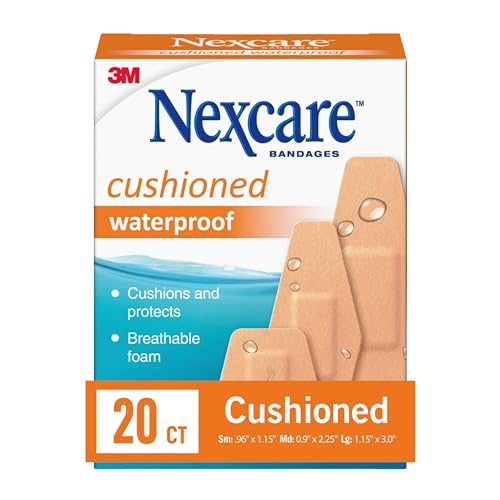 Nexcare Waterproof Cushioned Bandages, Assorted Sizes, 20 Count