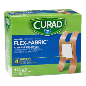 curad fabric adhesive knuckle bandages, finger bandages for knuckles (pack of 100), natural