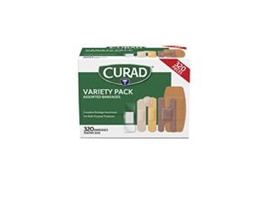 curad bulk variety pack assorted bandages, flex-fabric, waterproof, plastic, knuckle, heavy duty bandages (320count)