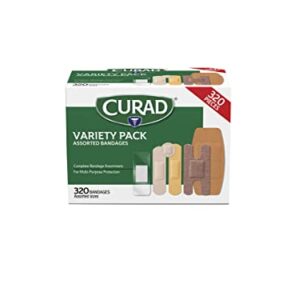 Curad Bulk Variety Pack Assorted Bandages, Flex-Fabric, Waterproof, Plastic, Knuckle, Heavy Duty Bandages (320Count)