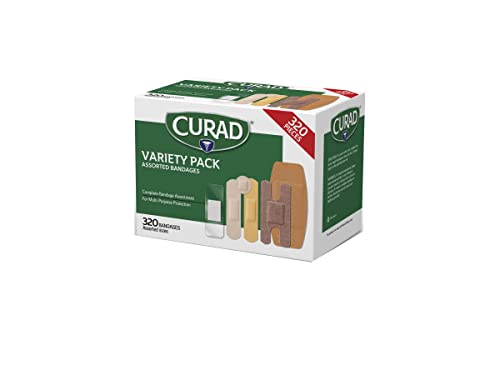 Curad Bulk Variety Pack Assorted Bandages, Flex-Fabric, Waterproof, Plastic, Knuckle, Heavy Duty Bandages (320Count)