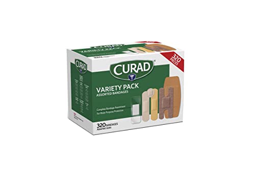 Curad Bulk Variety Pack Assorted Bandages, Flex-Fabric, Waterproof, Plastic, Knuckle, Heavy Duty Bandages (320Count)