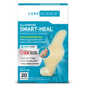 care science fast healing all-purpose hydrocolloid gel bandages, 20 ct | 100% waterproof seal promotes up to 2x faster healing, reduces scarring, for wound care or blisters