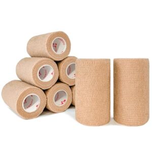 [8 pack 4" x 5 yards] carbou self adhesive cohesive bandage wrap, self adherant non-woven wrap rolls, atheletic tape for wrist, ankle, hand, leg, premium-grade medical stretch wrap