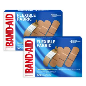 band-aid brand sterile flexible fabric adhesive bandages, comfortable flexible protection & wound care for minor cuts, pad designed to cushion painful wounds, one size, 2 pack, 100 ct