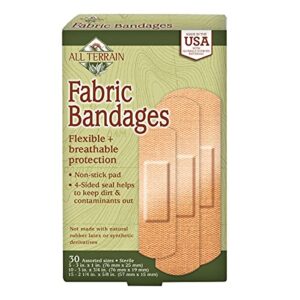 all terrain fabric bandages, latex-free flexible protection, 30 count, assorted sizes, sterile