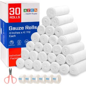 azen 30 pack gauze rolls bandages, 4 in x 4.1 yards, premium medical supplies & first aid supplies, bandage wrap vet wrap, mummy wraps