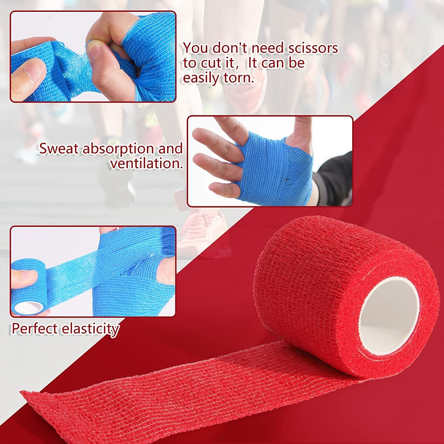 KISEER 15 Pack 2 Inch x 5 Yards Self Adhesive Bandage Breathable Cohesive Bandage Wrap Rolls Elastic Self-Adherent Tape for Stretch Athletic, Sports, Wrist, Ankle