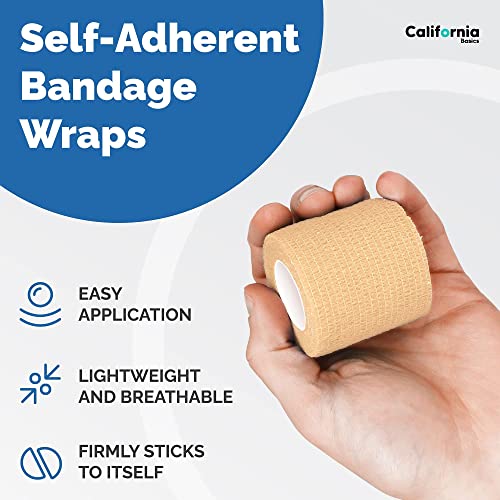 California Basics Self-Adhesive Bandage Wrap - 4 inch, 12 Pack - Suitable for All Sports - Breathable Athletic Tape for Wrists - Knee and Ankle