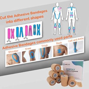 Self Adhesive Wrap Cohesive Wrap Bandages 6 Count 3" x 5 Yards, Medical Tape, Adhesive Flexible Breathable First Aid Non Woven Rolls, Stretch Athletic, Ankle Sprains & Swelling, Sport