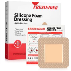 fresinider silicone foam dressing with adhesive border – wound dressing bandage – silicone foam pad – pack of 5 – 3 x 3 inches large waterproof bandages – self adhesive wound care and dressings