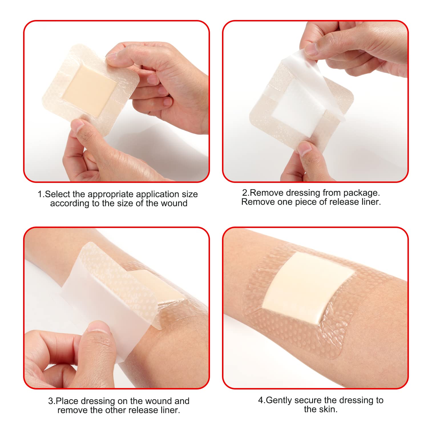 FRESINIDER Silicone Foam Dressing with Adhesive Border – Wound Dressing Bandage – Silicone Foam Pad – Pack of 5 – 3 x 3 Inches Large Waterproof Bandages – Self Adhesive Wound Care and Dressings