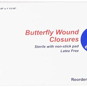 Dynarex Adhesive Bandage, Butterfly Fab, Medium, 3/8 Inches x 1 13/16 Inches Sterile, 100 Count