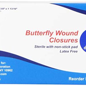 Dynarex Adhesive Bandage, Butterfly Fab, Medium, 3/8 Inches x 1 13/16 Inches Sterile, 100 Count