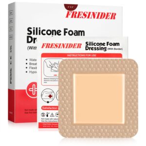 fresinider silicone foam dressing with adhesive border – wound dressing bandage – silicone foam pad – pack of 5 – 4 x 4 inches large waterproof bandages – self adhesive wound care and dressings