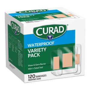 curad waterproof bandage variety pack, 3 styles included; assorted size, 120 bandages