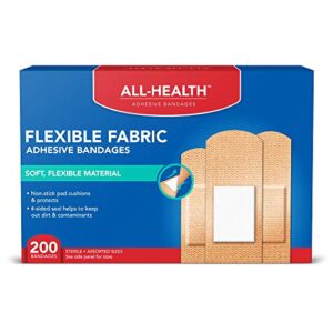 all health flexible fabric adhesive bandages, assorted sizes variety pack, 200 ct | flexible protection for first aid and wound care