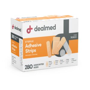 dealmed assorted variety pack flexible adhesive bandages sterile bandage strips with non-stick pad, latex free, wound care for first aid kit (280 bandages)