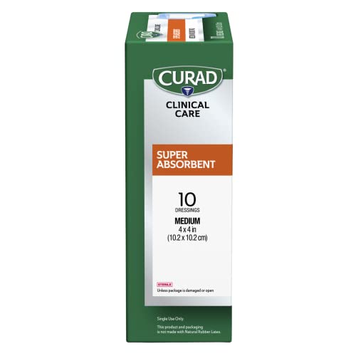 Curad Super Absorbent Wound Pad, Medium, 4" x 4", 10 Count