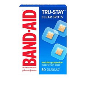 band-aid brand tru-stay clear spots bandages for discreet first aid, all one size, 50 count