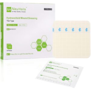 hydrocolloid bandages hydrocolloid wound dressing thin type 4''x4'' for dry to light exudate wound, bed sore, pressure ulcer, minor burns, abrasions, cuts, 10 packs from neuheils