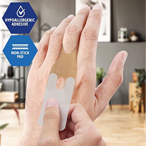 MED PRIDE Sterile Fabric Knuckle Adhesive Bandages [100 Count]- First Aid Finger Bandages Coated with Hypoallergenic Adhesive- Latex-Rubber Free Wound Care Bandages- Individual Wrapped- 1.5''x3''