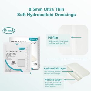 Hydrocolloid Adhesive Bandage, Hydrocolloid Wound Dressing Thin Type 4'' x 4'', Individually Sterile Packed Hydrocolloid Patches, Box of 10 Dressings