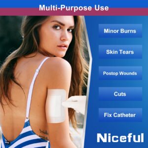 Niceful 50Pcs Adhesive Gauze Island Dressing 4"x4", Water-Resistant Wound Dressing, Sterile & Absorbent Medical Grade Dressing Pad First Aid Dressing Pads