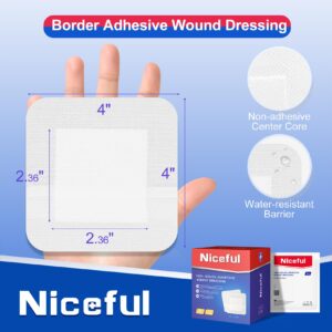 Niceful 50Pcs Adhesive Gauze Island Dressing 4"x4", Water-Resistant Wound Dressing, Sterile & Absorbent Medical Grade Dressing Pad First Aid Dressing Pads