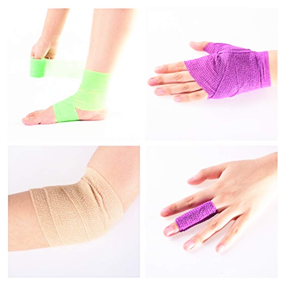 B&S FEEL Self-Adhesive Elastic Wrap Bandage Tape(2 Inches x 5 Yards, Pack of 12) (Assorted Color)