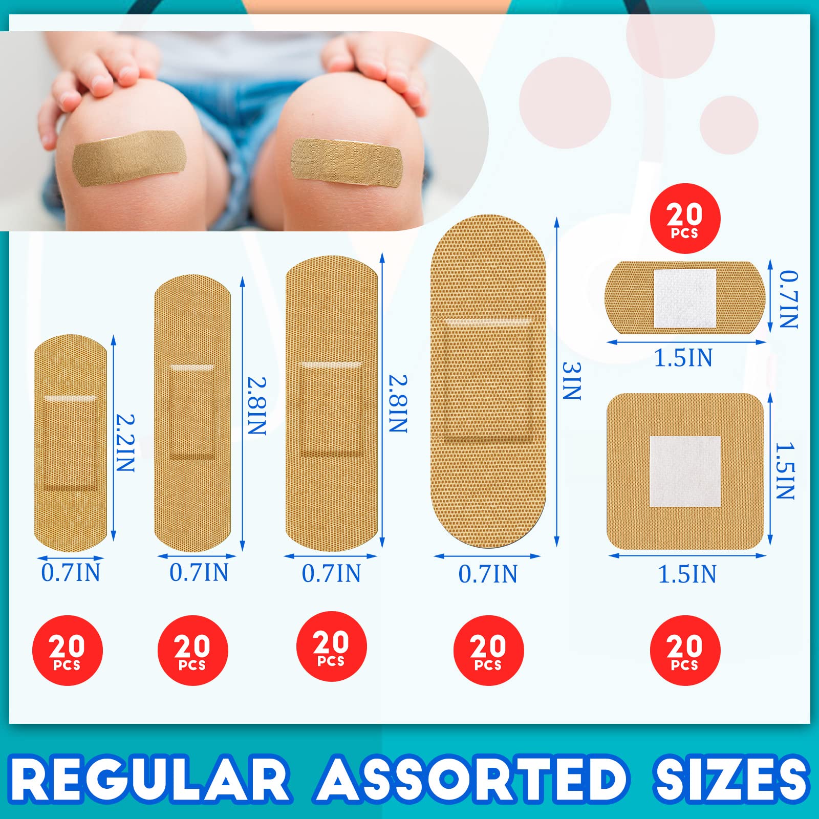 BBTO Assorted Styles Flexible Fabric Adhesive Bandages Small Breathable Fingertip Bandages Cloth Elastic Knuckle Bandages Various Sizes Spot Bandage for First Aid and Wound Care(180 Pcs)