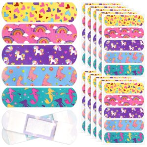 5 styles kids cartoon bandages flexible adhesive colorful strips waterproof cute bandages for girls repair tape knuckle stickers comfortable protection care for cuts scrapes burns (200 pieces)