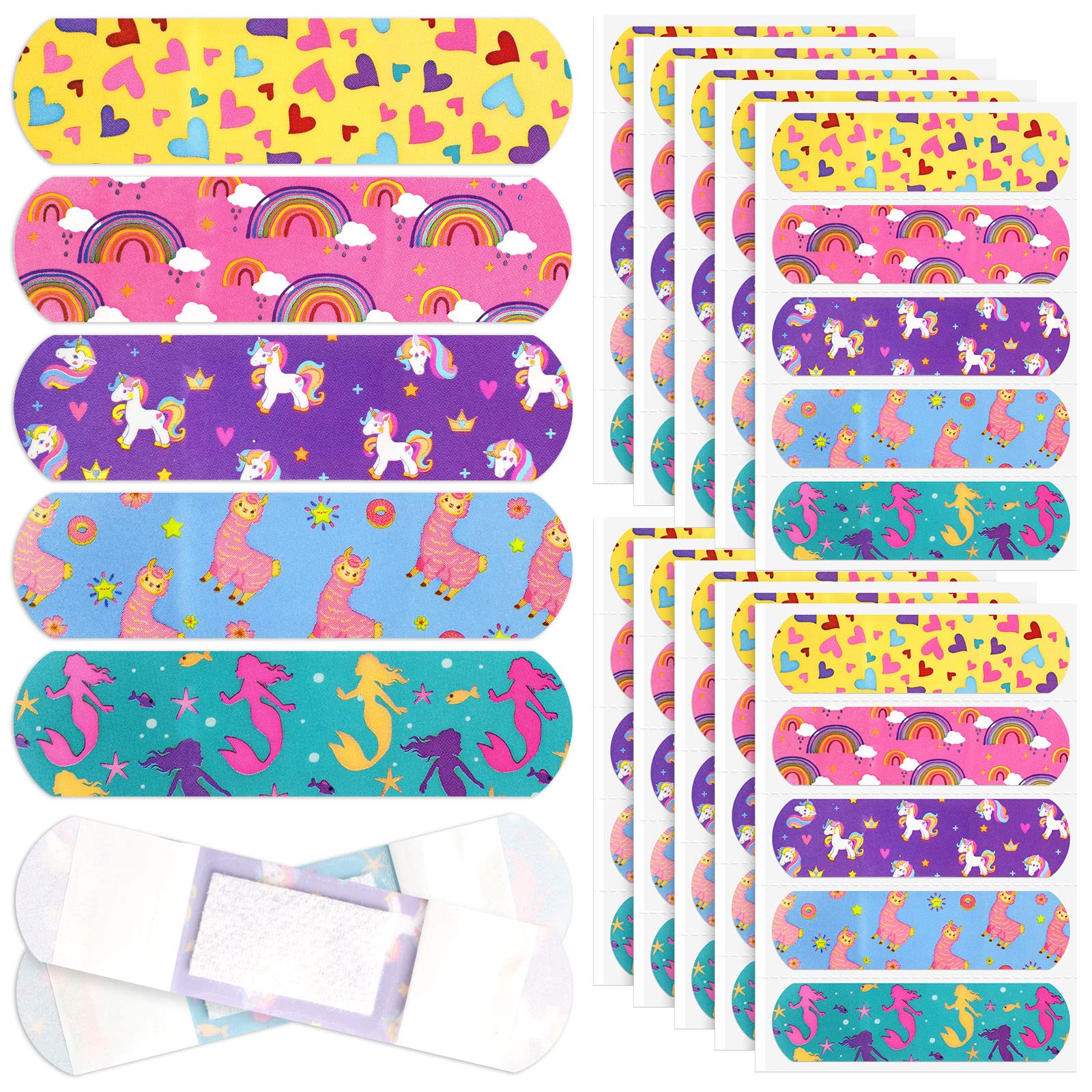 5 Styles Kids Cartoon Bandages Flexible Adhesive Colorful Strips Waterproof Cute Bandages for Girls Repair Tape Knuckle Stickers Comfortable Protection Care for Cuts Scrapes Burns (200 Pieces)