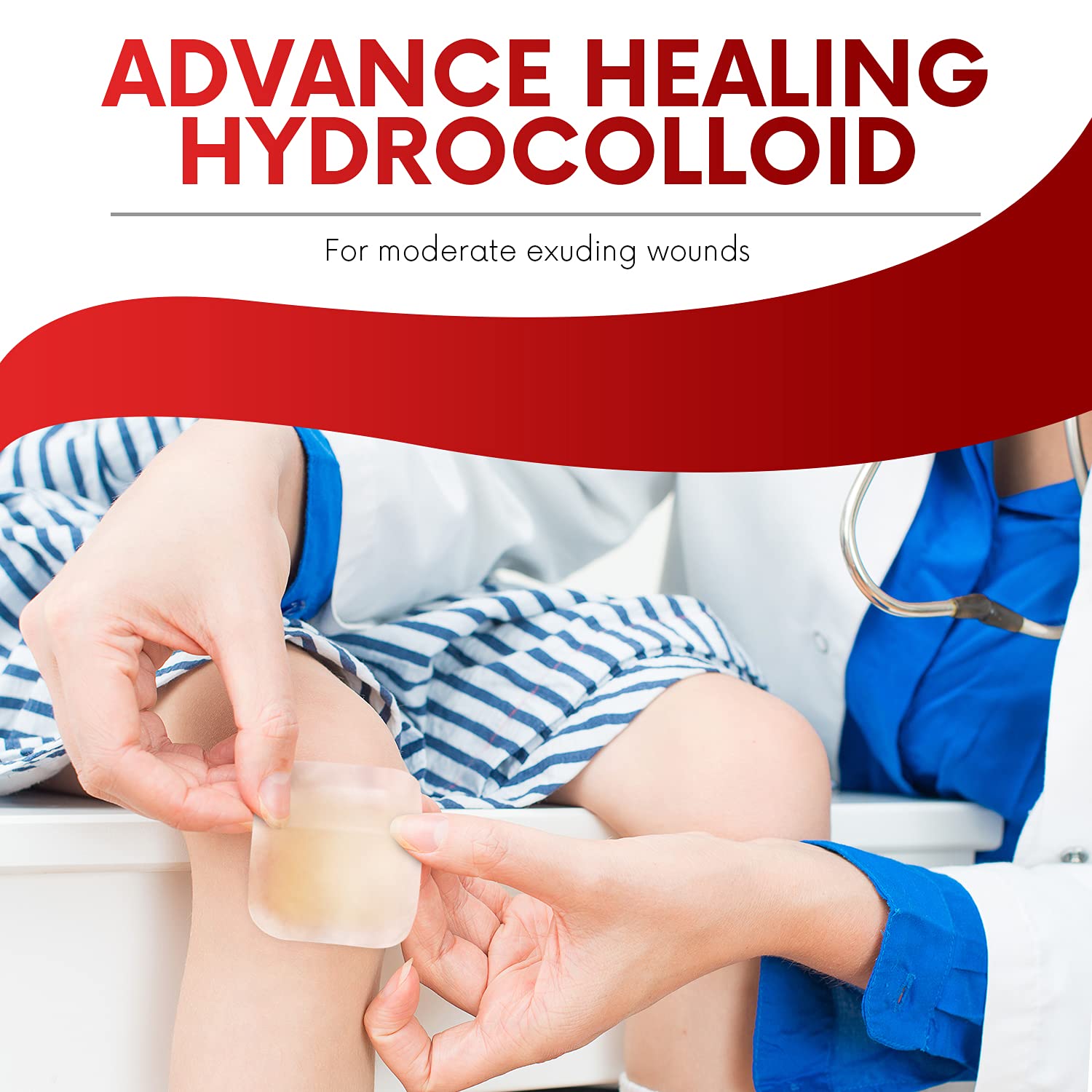 Healqu Hydrocolloid Wound Dressing - 6x6" Thin - Box of 10 Large Bandages - Sterilized Bordered Hydrocolloid Patches for Bed Sores, Abrasions, and More - Waterproof and Absorbent with Protective