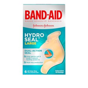 band-aid brand hydro seal large waterproof adhesive bandages for wound care and blisters, 6 ct