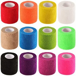 12 pack 2" x 5 yards self adhesive elastic bandage wrap stretch self-adherent tape for first aid,sports, wrist, ankle (12 colors)