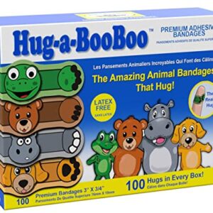 Super Fun Kids Bandages by Hug-a-BooBoo! The Amazing Animal Bandages That Hug! Children’s Favorite Stuffed Animal Designs – Hippo, Puppy, Teddy Bear & Frog! Family Pack Value Assortment -100ct Box