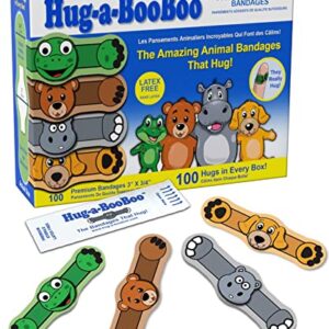 Super Fun Kids Bandages by Hug-a-BooBoo! The Amazing Animal Bandages That Hug! Children’s Favorite Stuffed Animal Designs – Hippo, Puppy, Teddy Bear & Frog! Family Pack Value Assortment -100ct Box