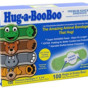 Super Fun Kids Bandages by Hug-a-BooBoo! The Amazing Animal Bandages That Hug! Children’s Favorite Stuffed Animal Designs – Hippo, Puppy, Teddy Bear & Frog! Family Pack Value Assortment -100ct Box