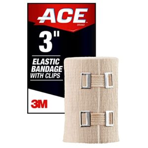 ACE Brand 3 Inch Elastic Bandage with Clips, Beige, 3 in x 63.6 in, Great for Elbow, Ankle, Knee & More, Comfortable Design for Prolonged Wear, Easy-to-Use Wrap Design (207314)