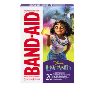 band-aid brand adhesive bandages for minor cuts & scrapes, wound care featuring disney's encanto characters, fun bandages for kids and toddlers, assorted sizes, 20 count