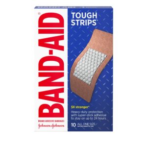 band-aid brand tough strips adhesive bandages for wound care, durable protection for minor cuts and scrapes, extra large size, 10 ct